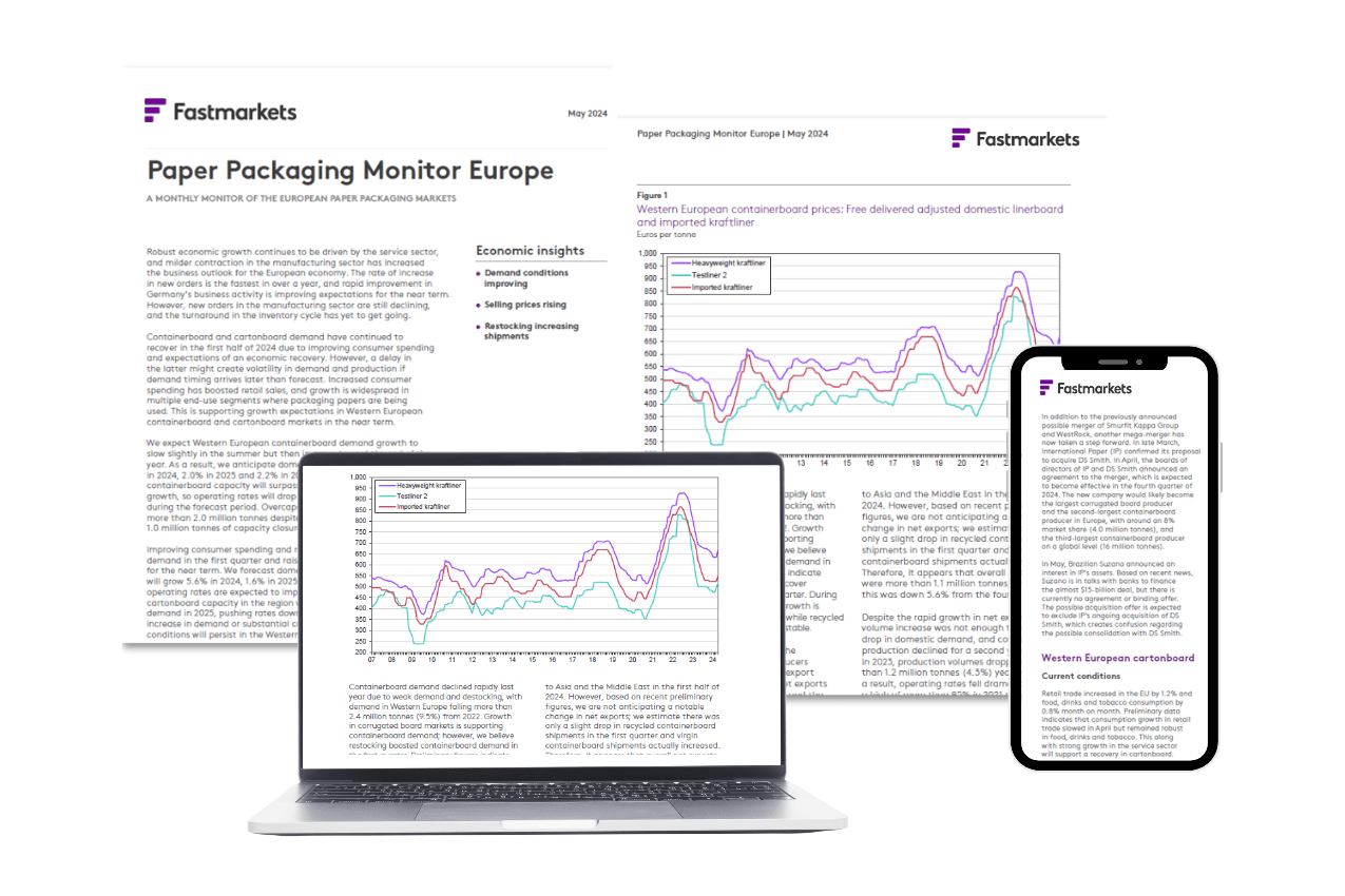 Paper Packaging Monitor Europe sample landing page - Fastmarkets